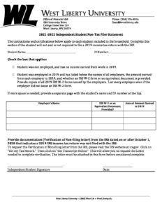 Independent Student Non-Tax Filer Statement - Financial Aid Office
